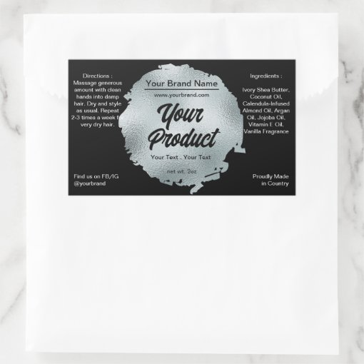 Modern Black Silver Foil Glamorous Luxury Custom Rectangular Sticker ...