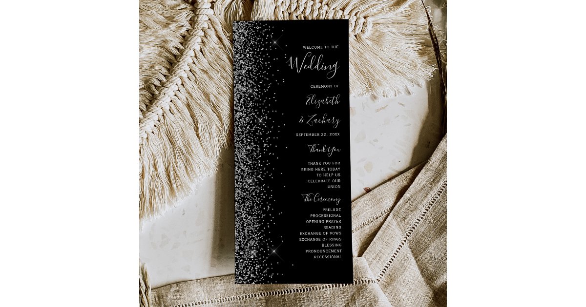 Modern Black Silver Glitter Wedding Program | Zazzle
