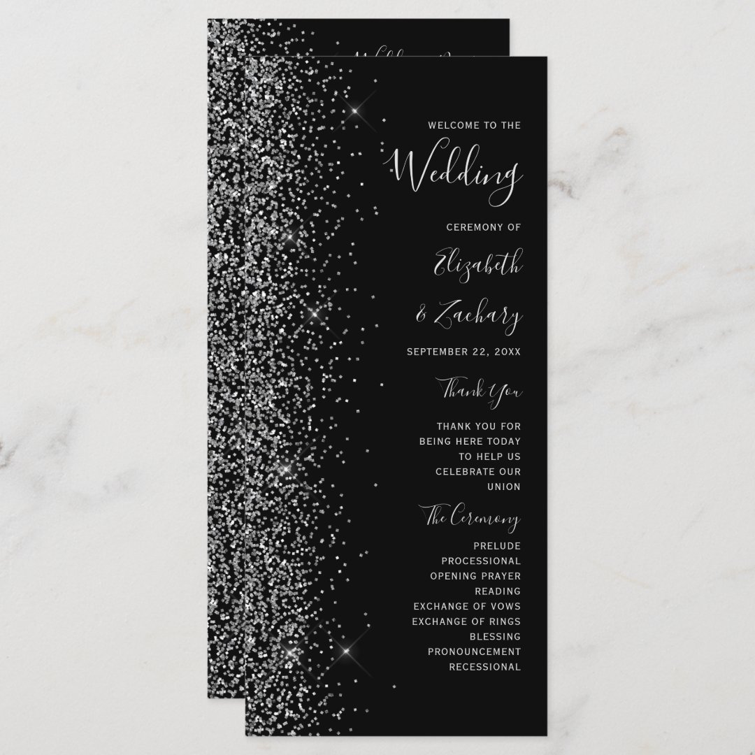 Modern Black Silver Glitter Wedding Program | Zazzle