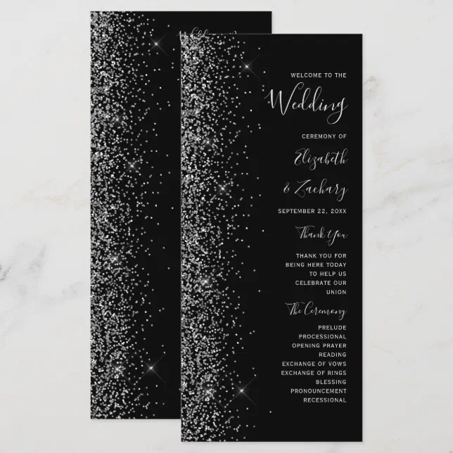 Modern Black Silver Glitter Wedding Program | Zazzle