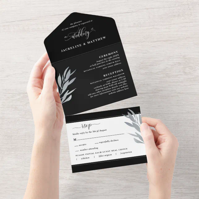 Modern Black & Silver Wedding with Perforated RSVP All In One ...