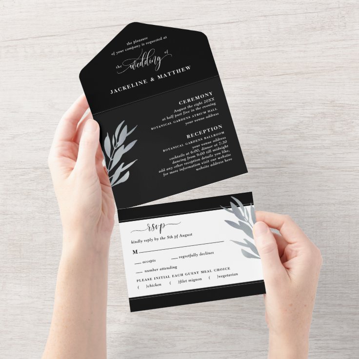 Modern Black & Silver Wedding with Perforated RSVP All In One ...