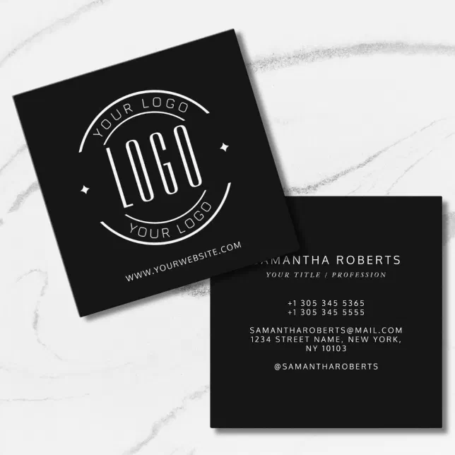 Modern black simple add your logo square business card | Zazzle