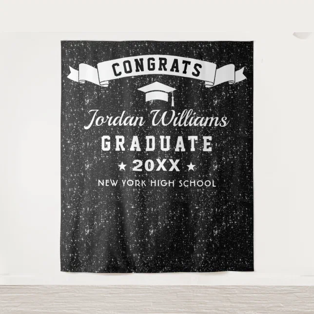 Modern Black Sparkle Graduation Photo Backdrop | Zazzle