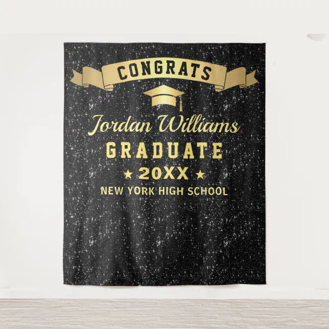 Modern Black Sparkle Graduation Photo Backdrop | Zazzle