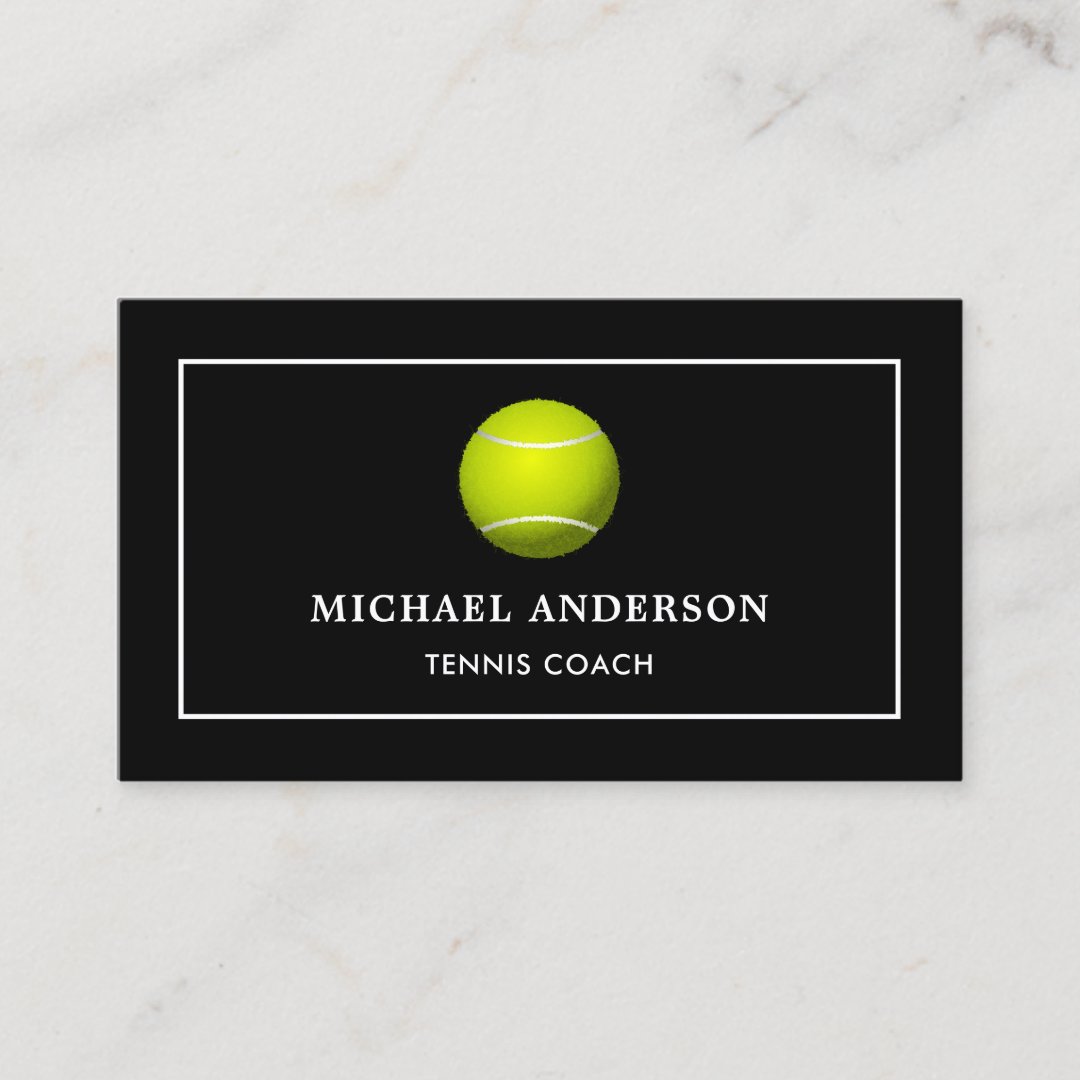 Modern Black Sports Professional Tennis Coach Business Card | Zazzle
