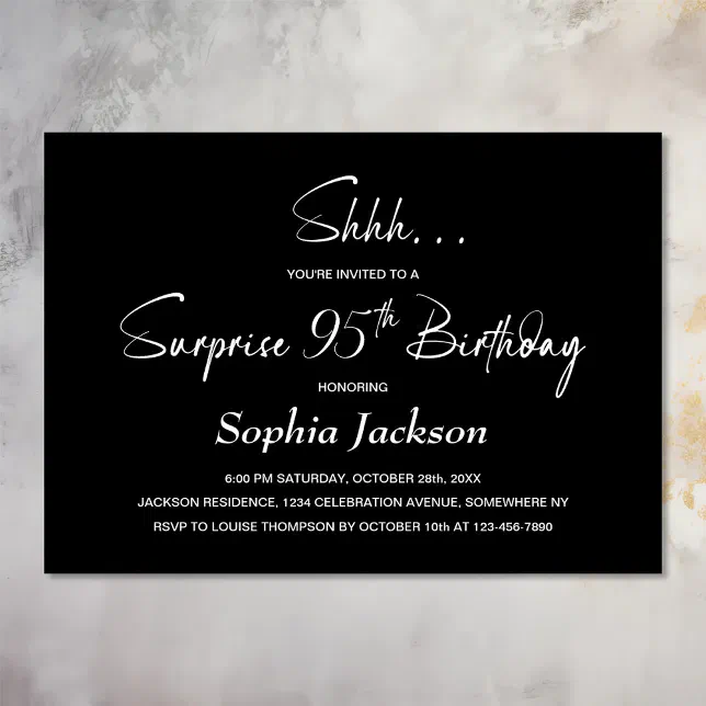 Modern Black Surprise 95th Birthday Party Invitation | Zazzle