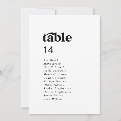 Modern Black Table Number Seating Chart Cards | Zazzle