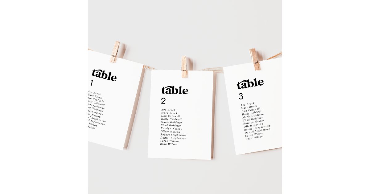 Modern Black Table Number Seating Chart Cards | Zazzle