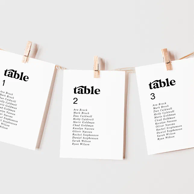 Modern Black Table Number Seating Chart Cards | Zazzle