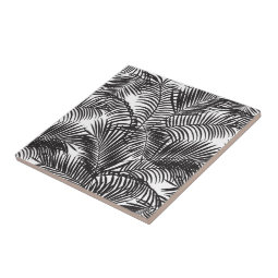 Modern black tropical palm trees pattern ceramic tile | Zazzle