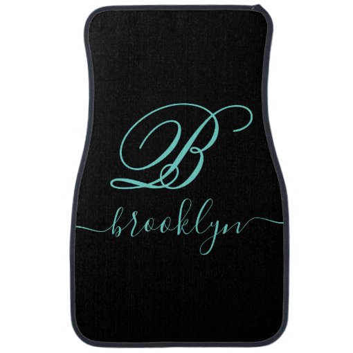 Modern Black Turquoise Handwritten Monogrammed Car Floor Mat | Zazzle