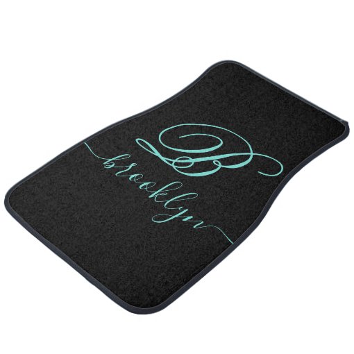 Modern Black Turquoise Handwritten Monogrammed Car Floor Mat | Zazzle