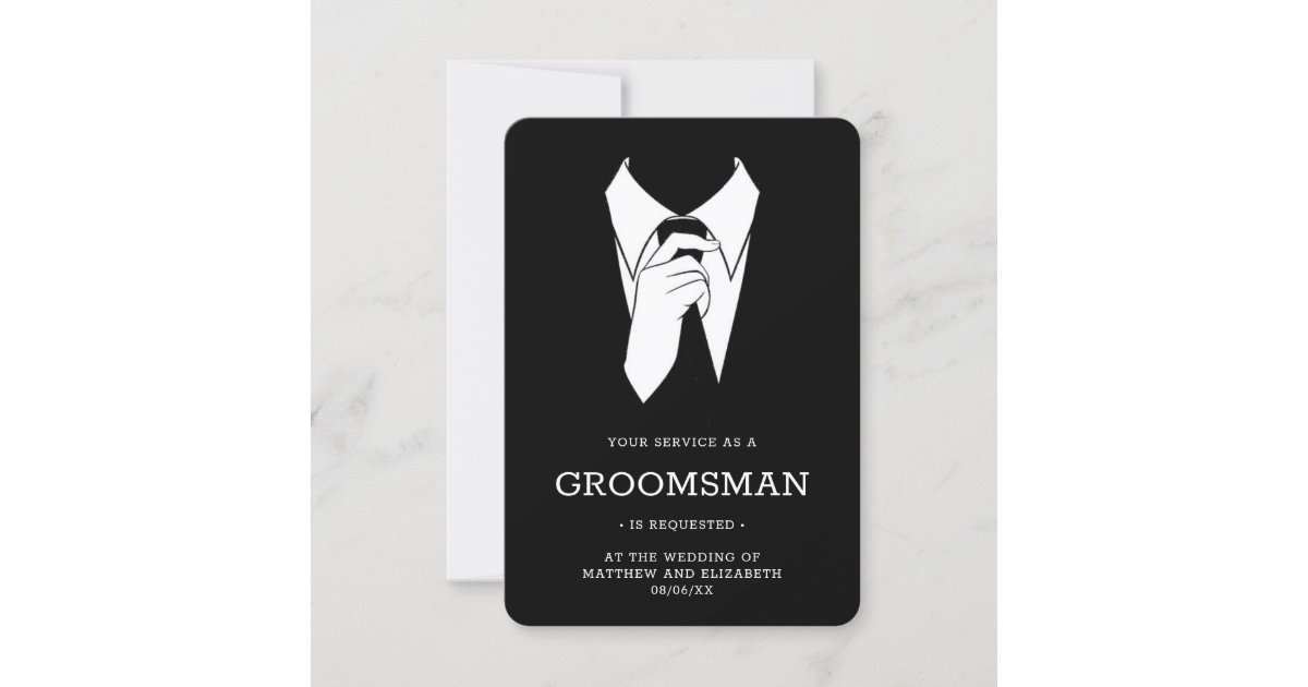 Modern Black Tuxedo Groomsman Request Invitation | Zazzle