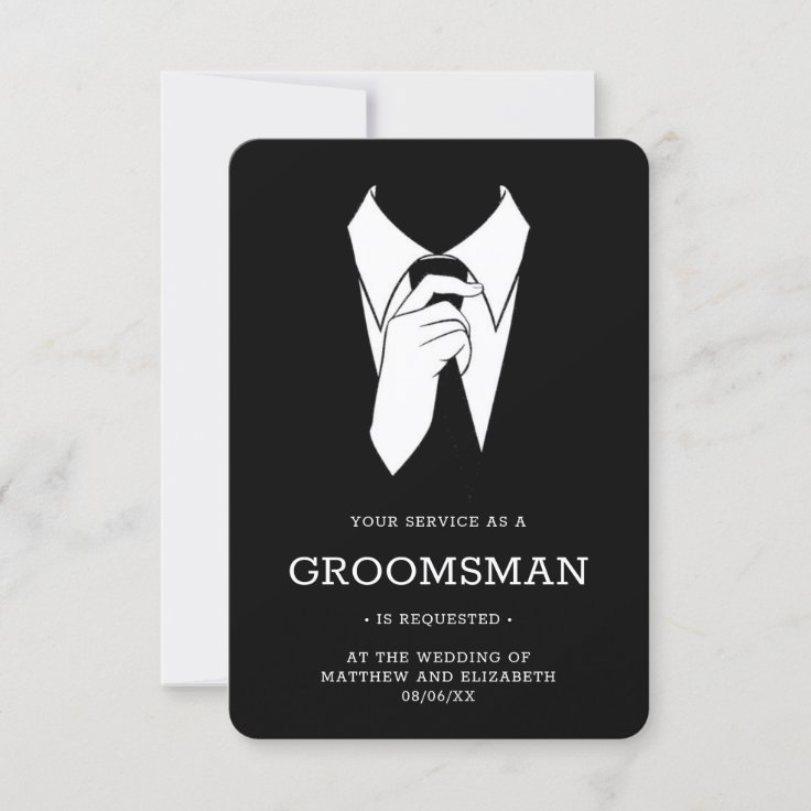 Modern Black Tuxedo Groomsman Request Invitation | Zazzle