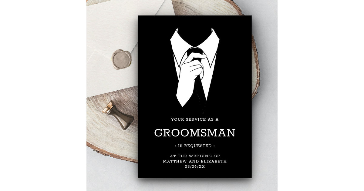 Modern Black Tuxedo Groomsman Request Invitation | Zazzle