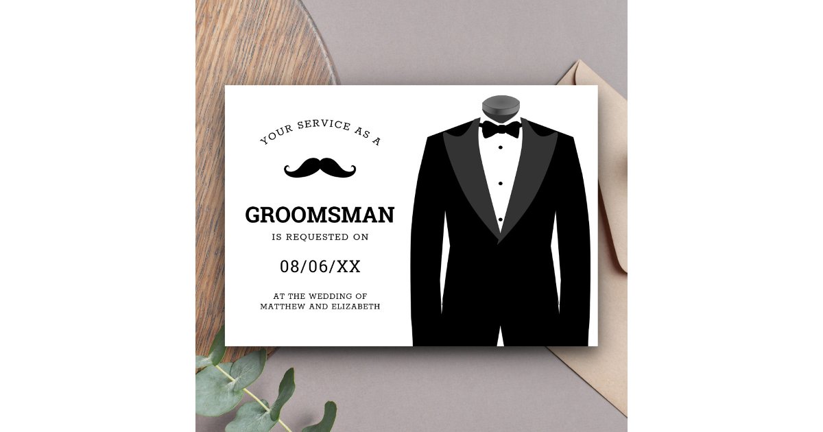 Modern Black Tuxedo Groomsman Request Invitation | Zazzle