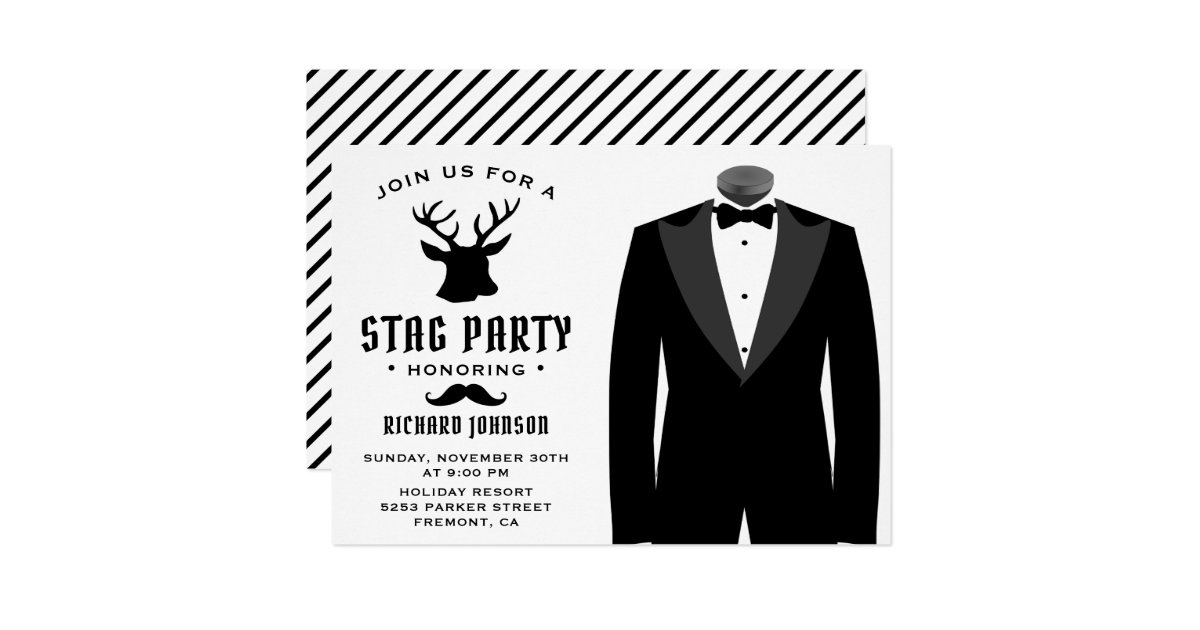 Modern Black Tuxedo Stag Bachelor Party Invitation | Zazzle.com