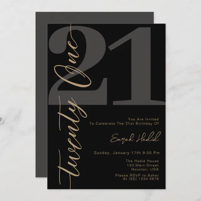 Modern Black Twenty One 21st Birthday Invitation | Zazzle