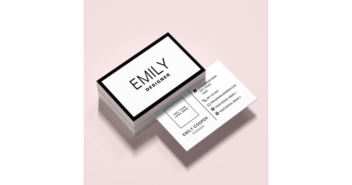Modern Black Typography | Black Border Business Card | Zazzle