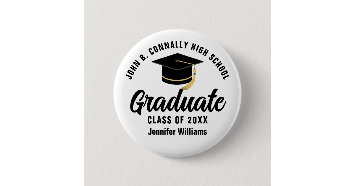 Modern Black Typography Graduation Name Tag Button | Zazzle