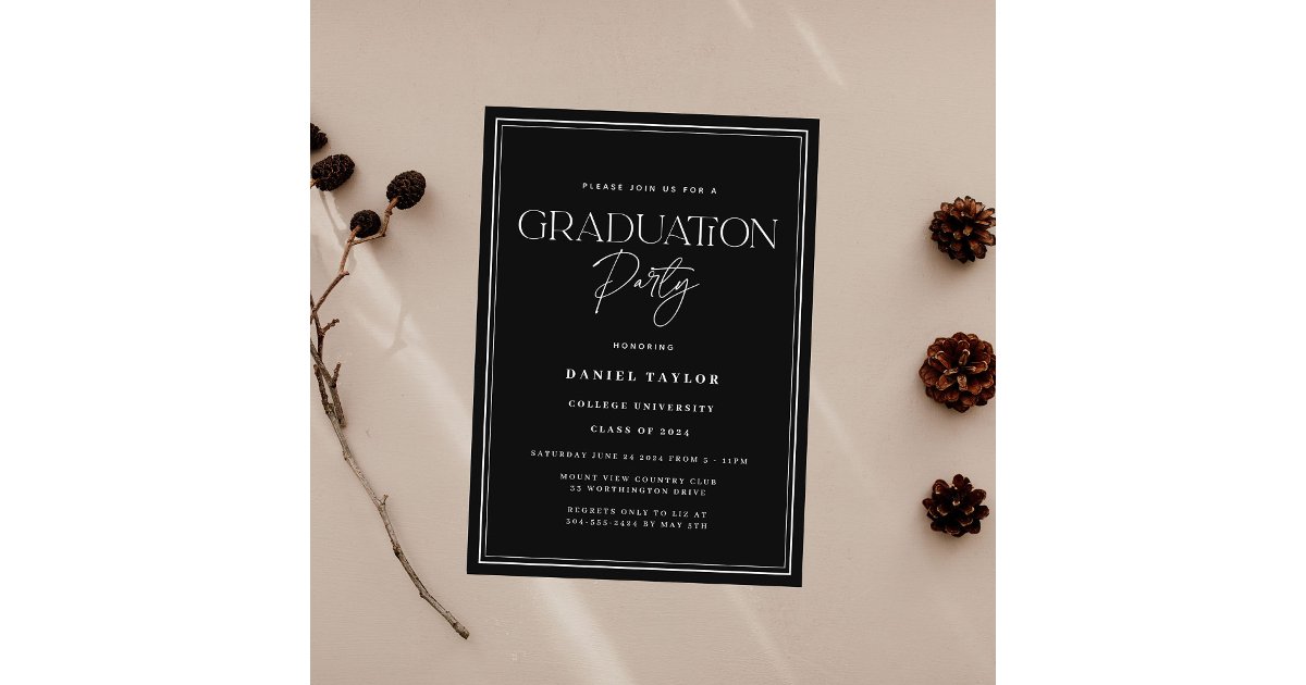 Modern Black Typography Graduation Party Invitation | Zazzle