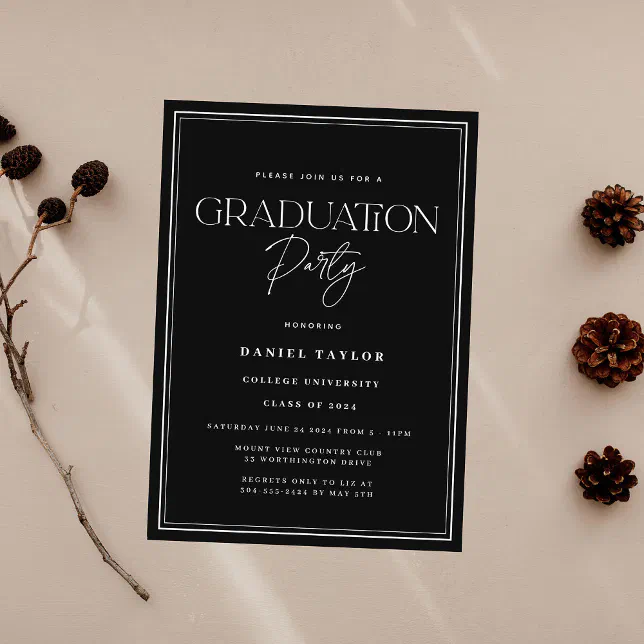 Modern Black Typography Graduation Party Invitation | Zazzle