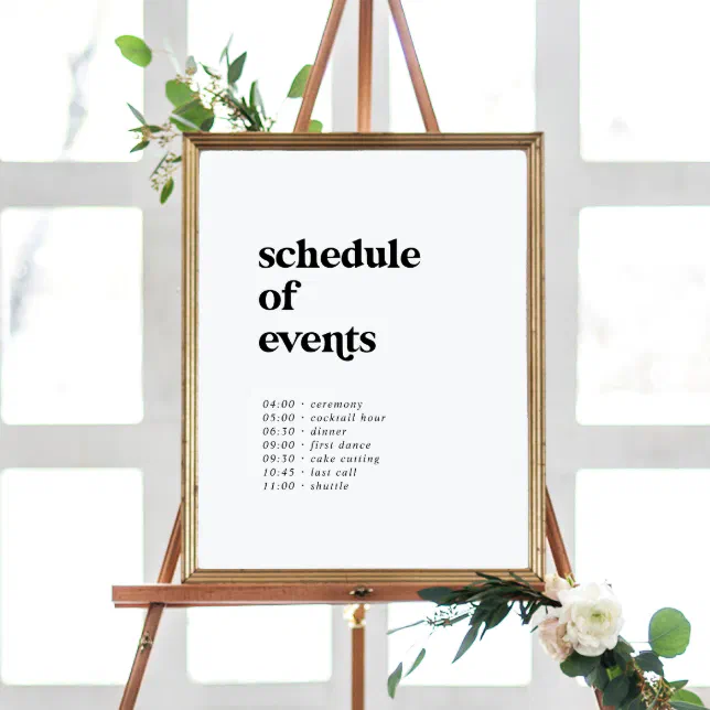 Modern Black Typography Order of Events Poster | Zazzle