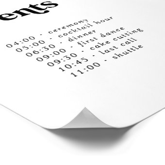Modern Black Typography Order of Events Poster | Zazzle