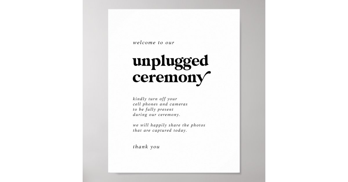 Modern Black Typography Unplugged Ceremony Sign | Zazzle