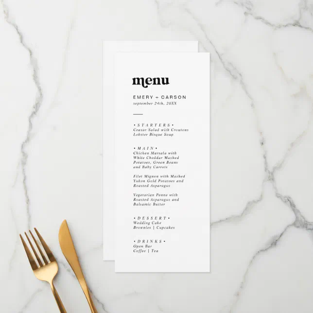 Modern Black Typography Wedding Dinner Menu | Zazzle