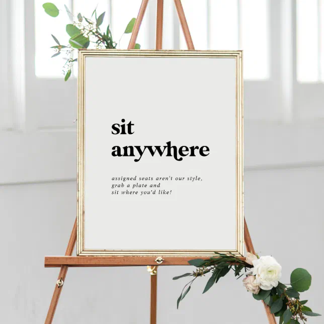 Modern Black Typography Wedding Sit Anywhere Poster | Zazzle