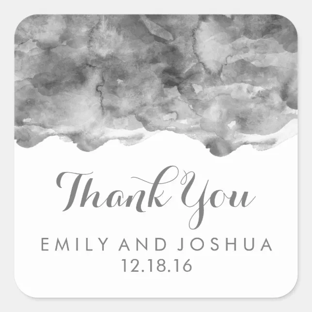 Modern Black Watercolor | Wedding Square Sticker | Zazzle