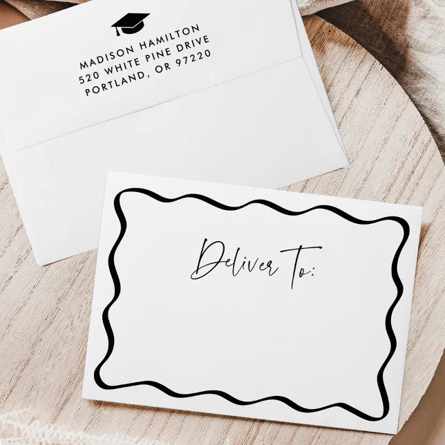 Modern Black Wavy Frame Graduation Envelope | Zazzle