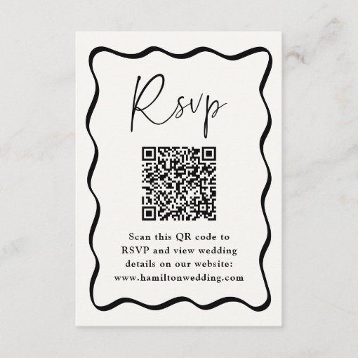 Modern Black Wavy Frame QR Code Wedding RSVP Enclosure Card | Zazzle