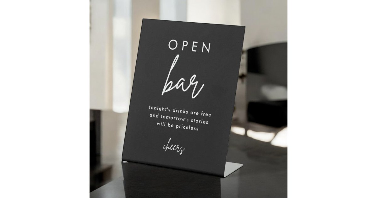 Modern Black Wedding Open Bar Table Sign | Zazzle