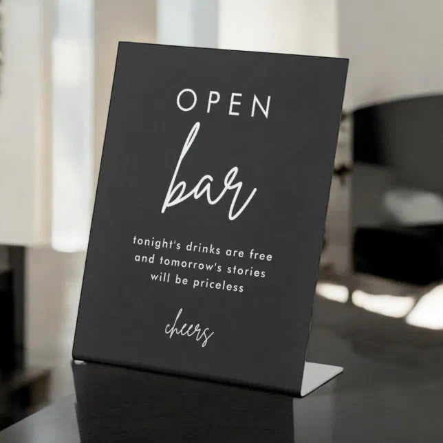Modern Black Wedding Open Bar Table Sign | Zazzle