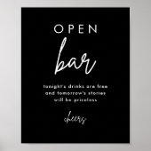 Modern Black Wedding Open Bar Table Sign Poster | Zazzle