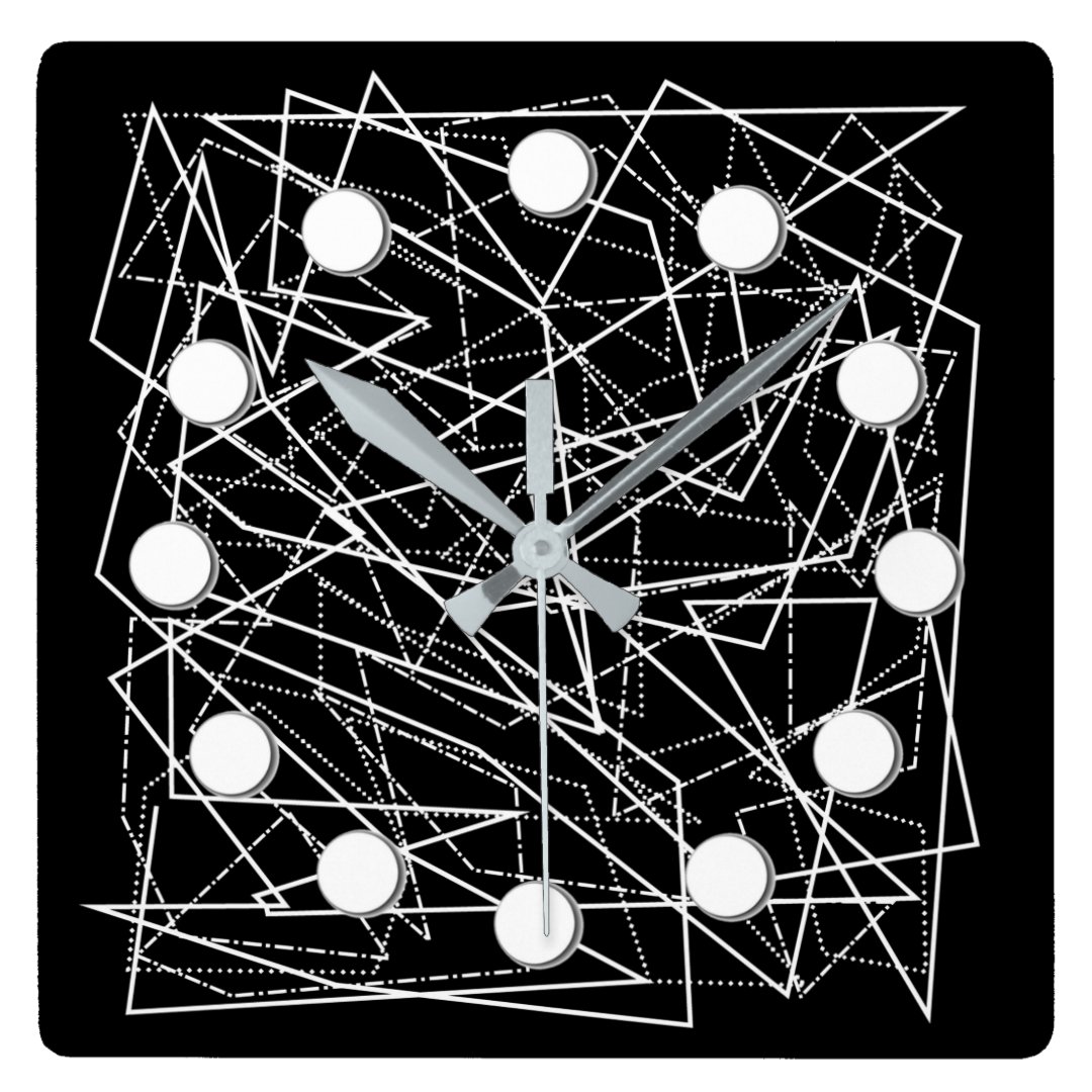 Modern Black & White Abstract Square Wall Clock | Zazzle