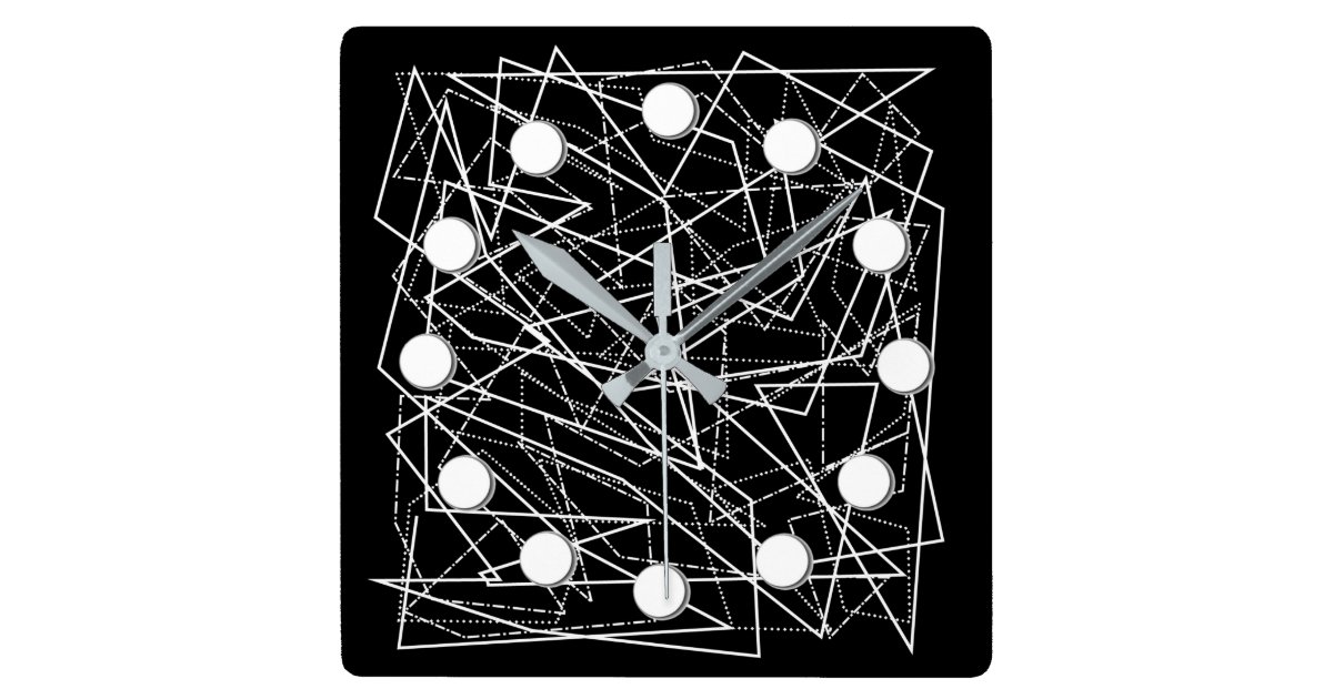 Modern Black & White Abstract Square Wall Clock | Zazzle