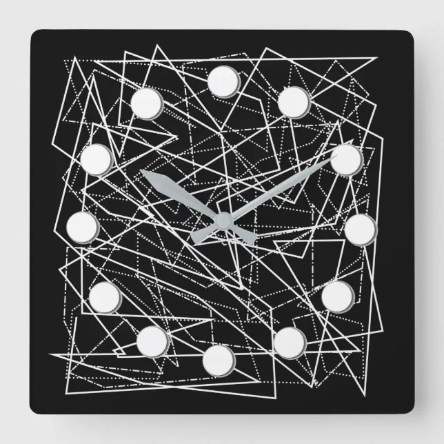 Modern Black & White Abstract Square Wall Clock | Zazzle
