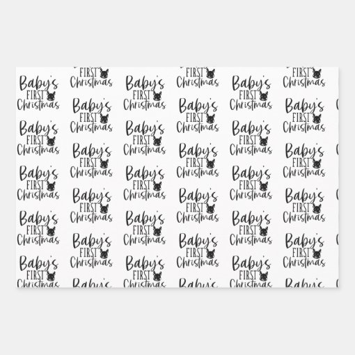 Modern Black & White Baby First Christmas Gift Wrapping Paper Sheets ...