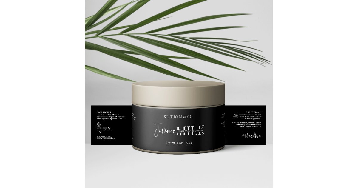 Modern Black White Bath Body Jar Wrapper Label | Zazzle