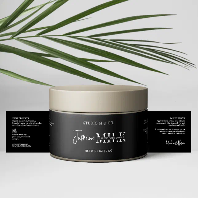 Modern Black White Bath Body Jar Wrapper Label | Zazzle