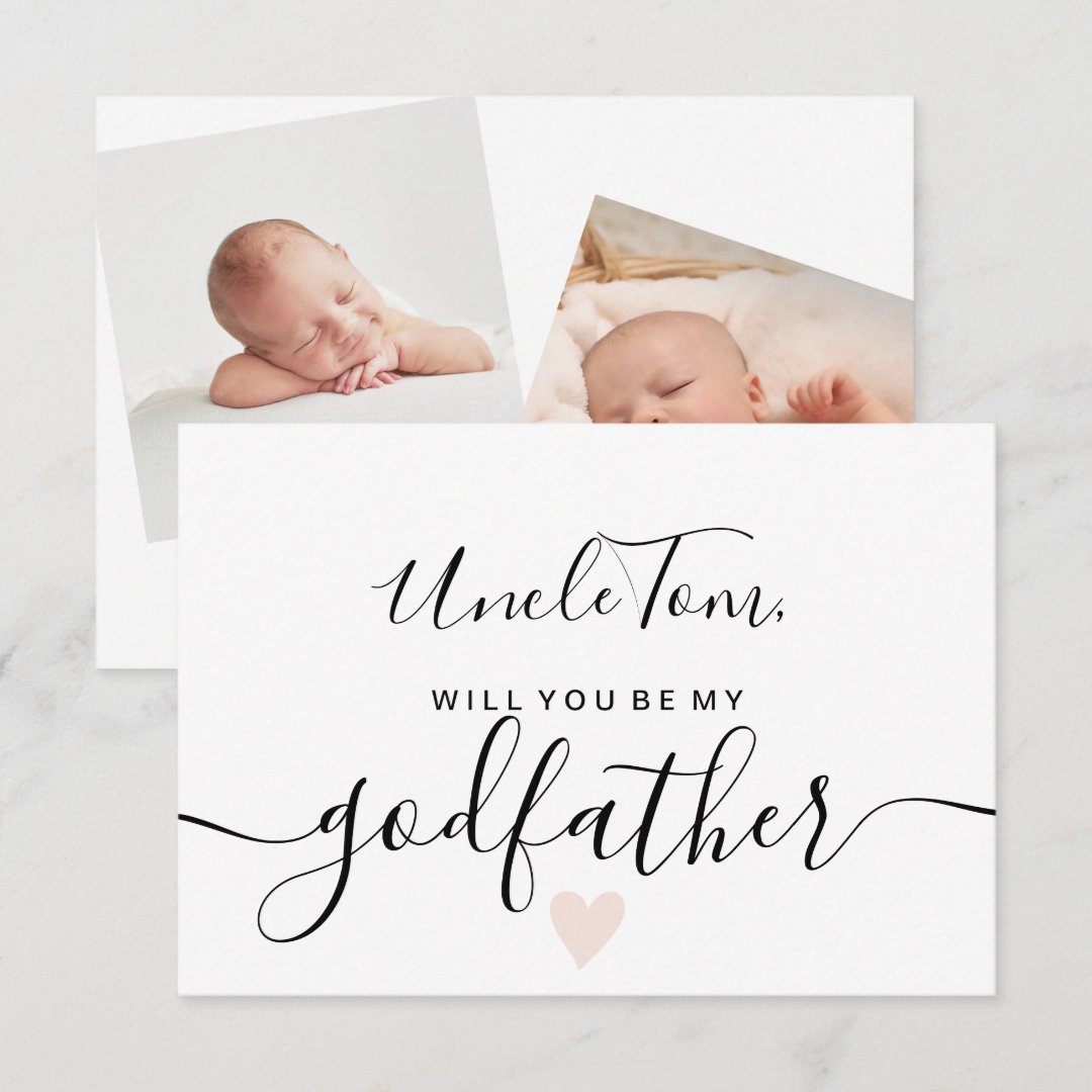 Modern black white be my godfather baptism invitation | Zazzle