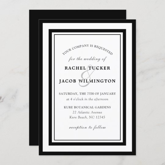 Modern Black White Border Simple Wedding Invitation | Zazzle.com