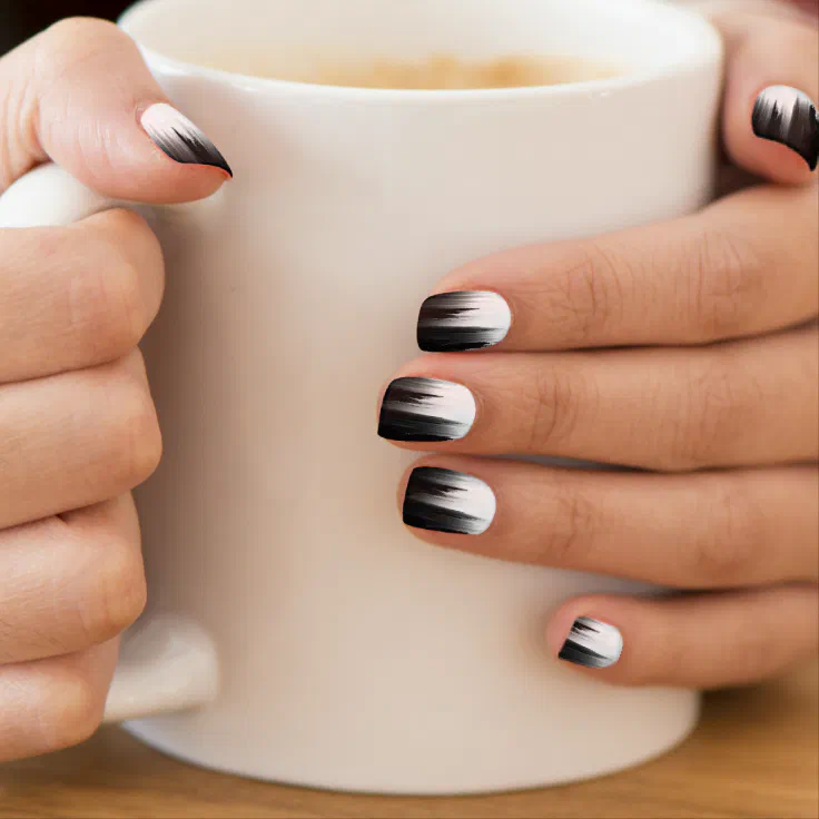 Modern Black White Brush strokes Design Minx Nail Art | Zazzle