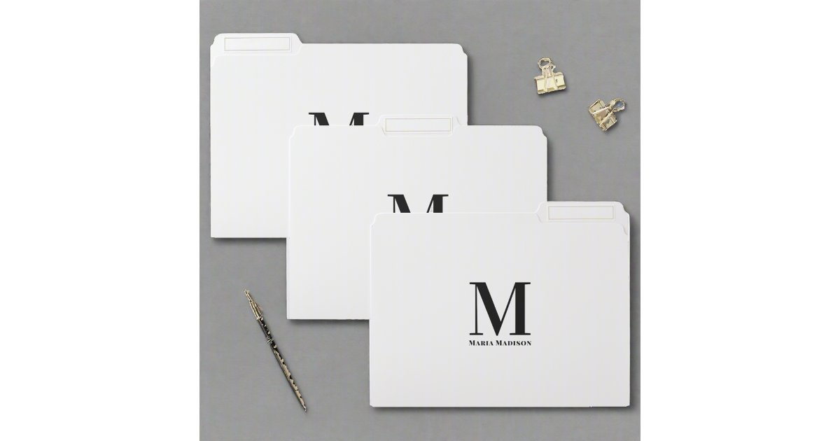 Modern Black White Business Monogram Name File Folder | Zazzle
