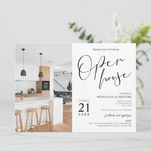 Modern Black & White Business Open House Photo Invitation | Zazzle