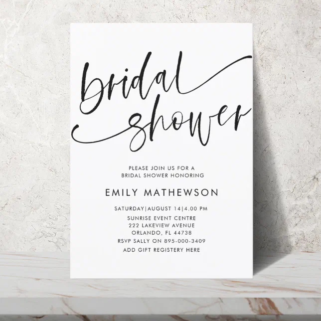 Modern Black & White Calligraphy Bridal Shower Invitation | Zazzle